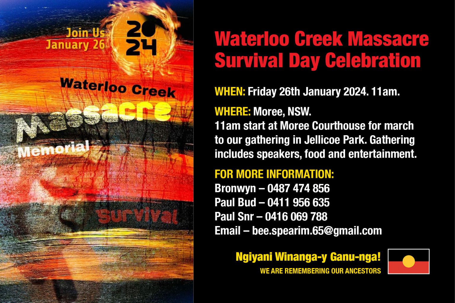 Waterloo Creek Massacre, Survival Day Celebration, Moree, NSW, 11.00am ...